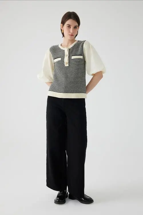 EXQUISE Belted Wide Leg Denim Pants