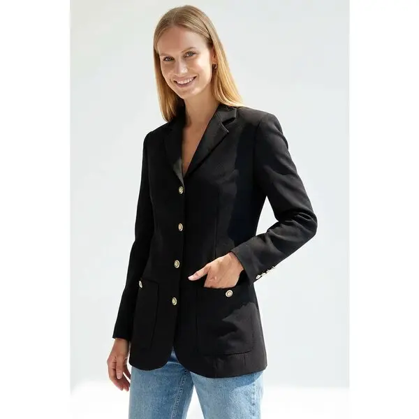 EXQUISE Structured Gold Button Blazer Jacket