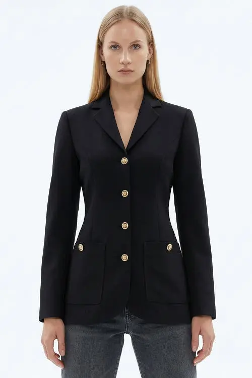 EXQUISE Structured Gold Button Blazer Jacket
