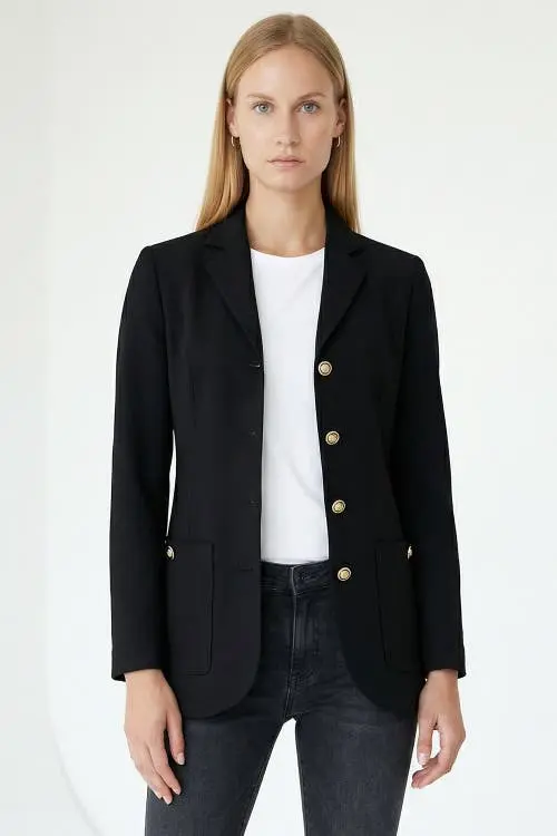EXQUISE Structured Gold Button Blazer Jacket