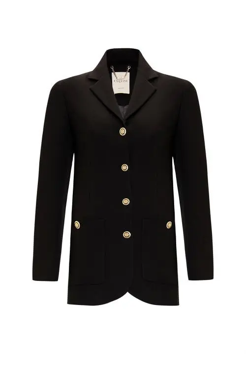 EXQUISE Structured Gold Button Blazer Jacket