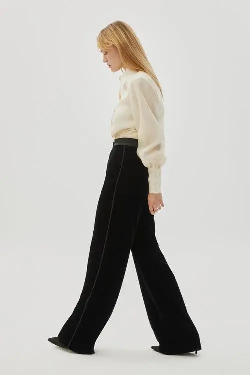 EXQUISE Velvet Straight-leg Trousers