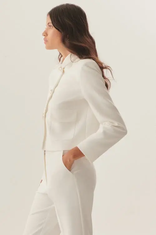 EXQUISE Tessa Cropped Jacket With Gold Button Detail