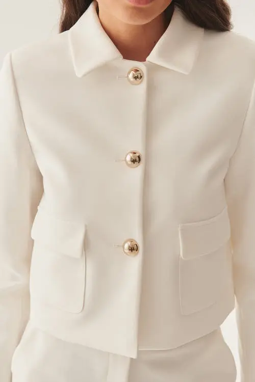 EXQUISE Tessa Cropped Jacket With Gold Button Detail