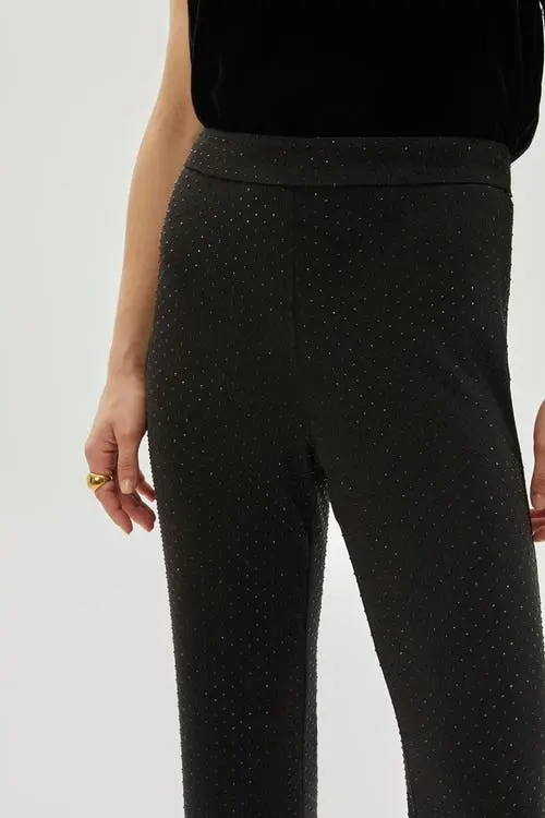 EXQUISE Slim Sequin Print Flared Knit Pants