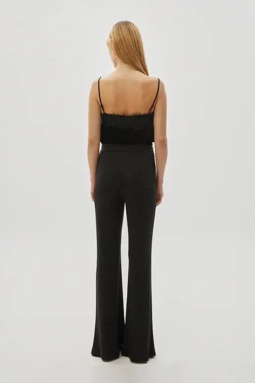 EXQUISE Slim Sequin Print Flared Knit Pants