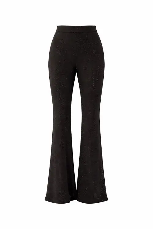 EXQUISE Slim Sequin Print Flared Knit Pants