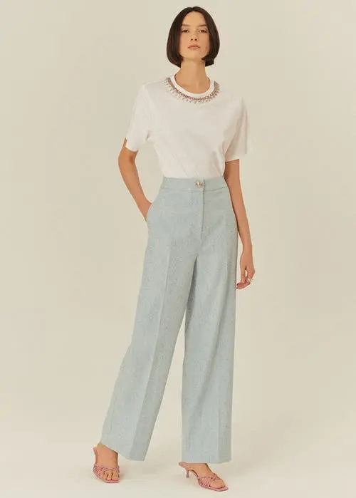 EXQUISE High-waist Trousers With Glossy Accent