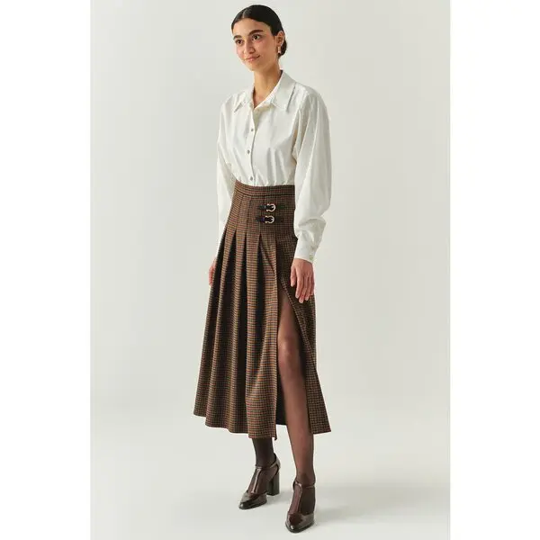 EXQUISE Zayla Checked Midi Skirt