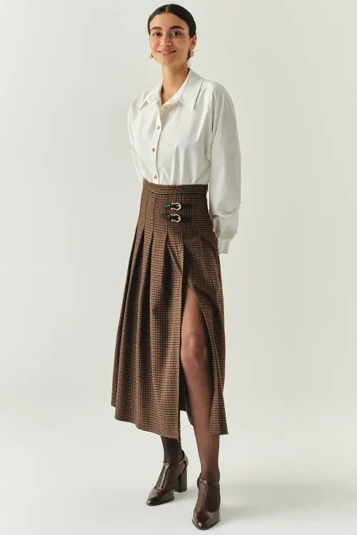 EXQUISE Zayla Checked Midi Skirt