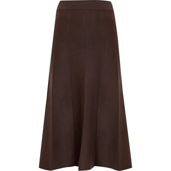 EXQUISE High Waist Knit Midi Skirt - Brown