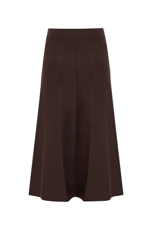 EXQUISE High Waist Knit Midi Skirt - Brown