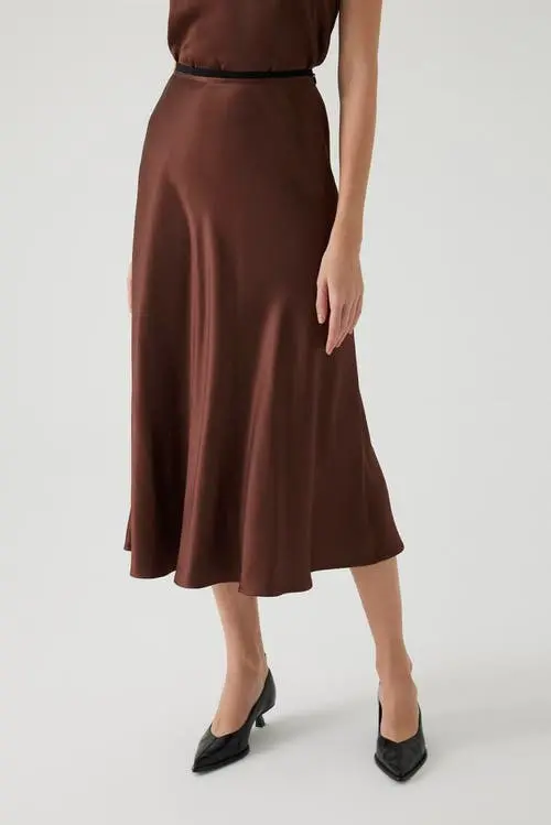 EXQUISE Satin Midi Skirt With Black Trim
