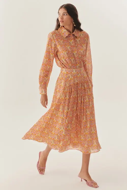 EXQUISE Printed Flared Midi Skirt