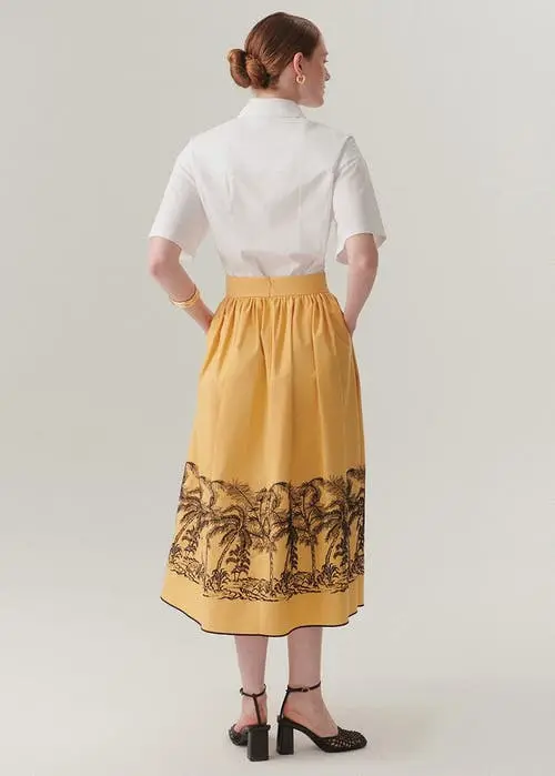 EXQUISE Callie Pleated Midi Skirt With Tropical Print