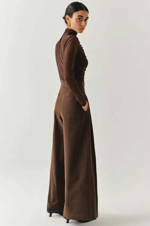 EXQUISE Wide-leg Back-pocketed Knit Pants