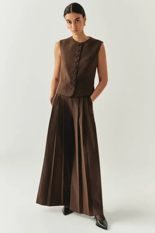 EXQUISE Wide-leg Back-pocketed Knit Pants