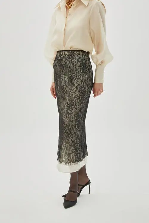 EXQUISE Tulle Lace Midi Skirt