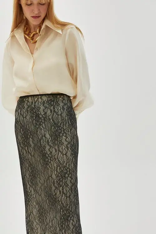 EXQUISE Tulle Lace Midi Skirt
