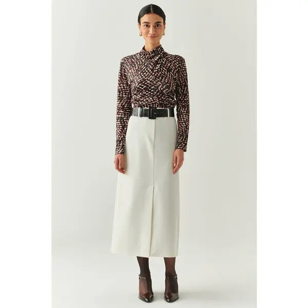 EXQUISE Arlette Belted Midi Skirt - Ecru