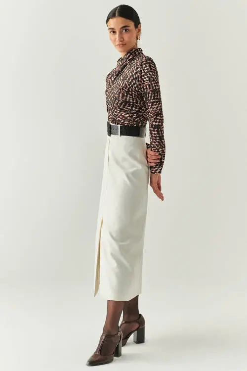 EXQUISE Arlette Belted Midi Skirt - Ecru