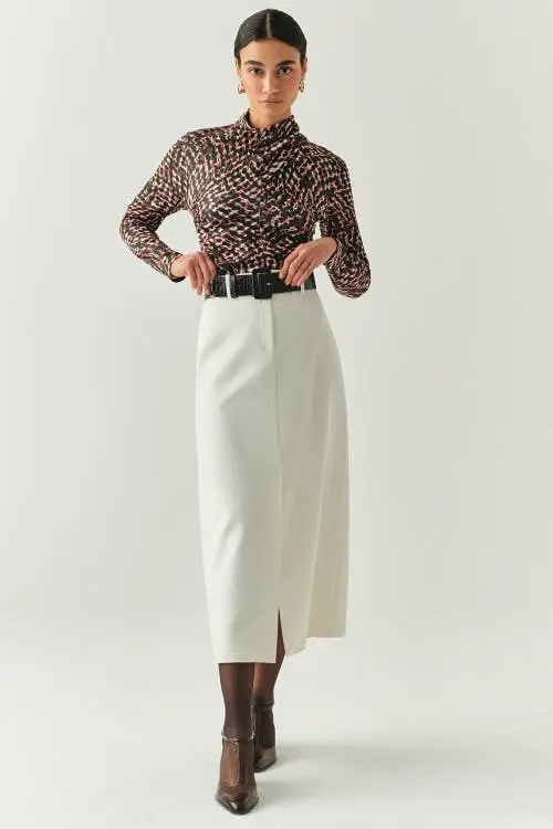 EXQUISE Arlette Belted Midi Skirt - Ecru