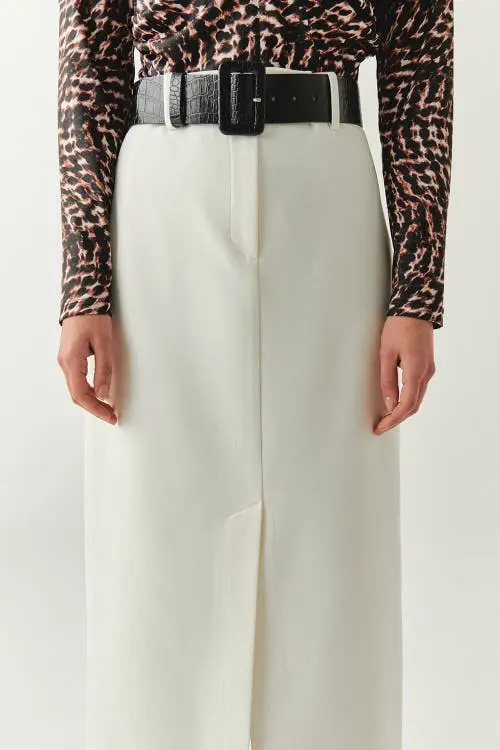 EXQUISE Arlette Belted Midi Skirt - Ecru