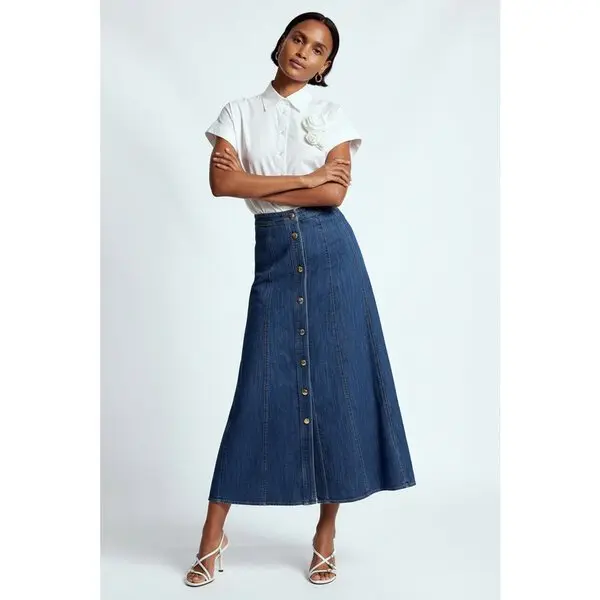EXQUISE Aliana Denim Midi Skirt - Indigo