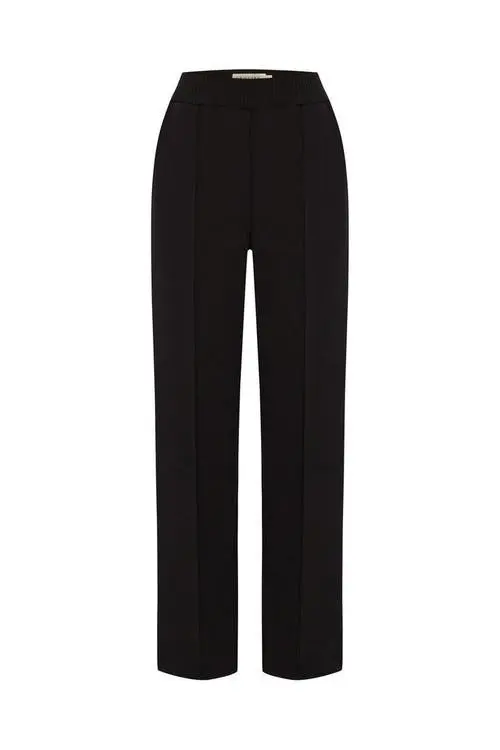 EXQUISE Elastic Waist Straight Cut Pants