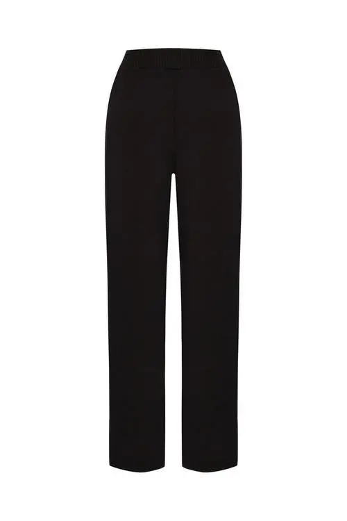 EXQUISE Elastic Waist Straight Cut Pants