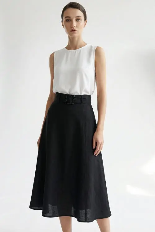 EXQUISE Skyler Midi Linen Skirt