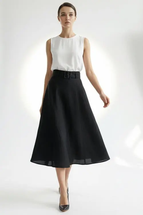 EXQUISE Skyler Midi Linen Skirt
