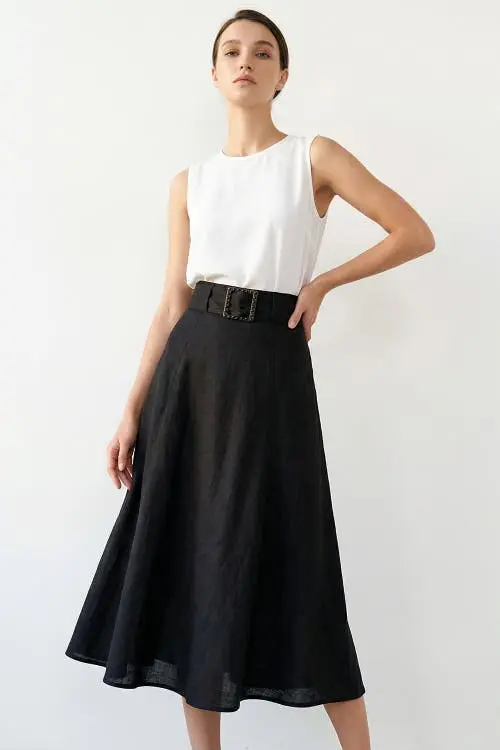 EXQUISE Skyler Midi Linen Skirt