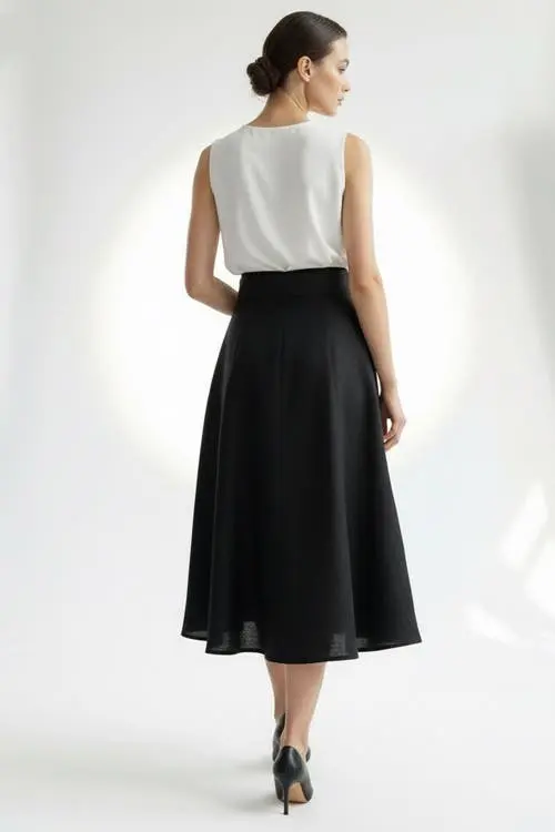 EXQUISE Skyler Midi Linen Skirt