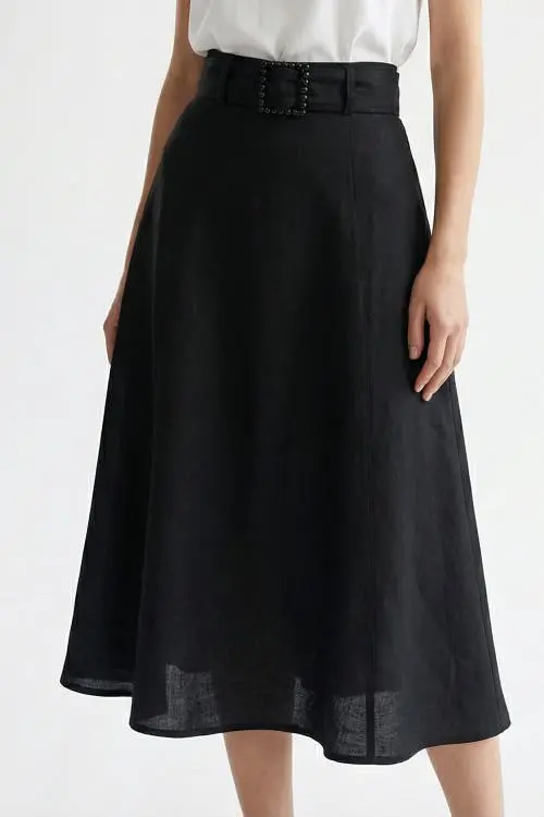 EXQUISE Skyler Midi Linen Skirt