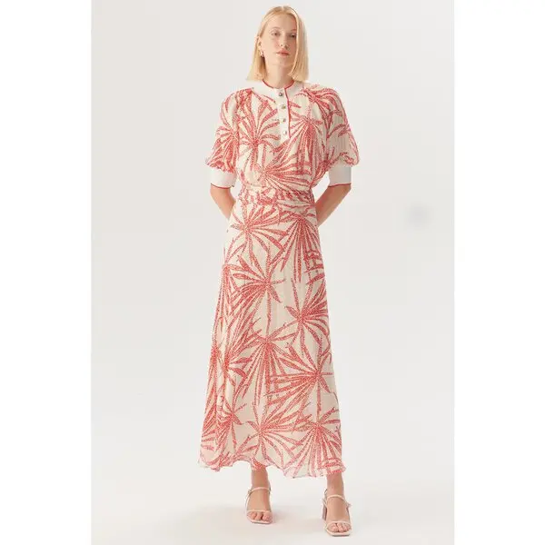 EXQUISE Drawstring Waist Midi Skirt - Red