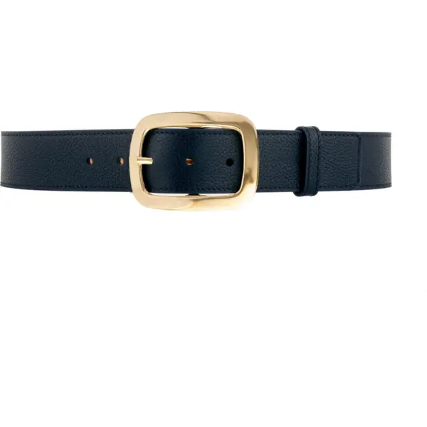 VAINCOURT La Captivante Brass Buckle Leather Belt - Navy