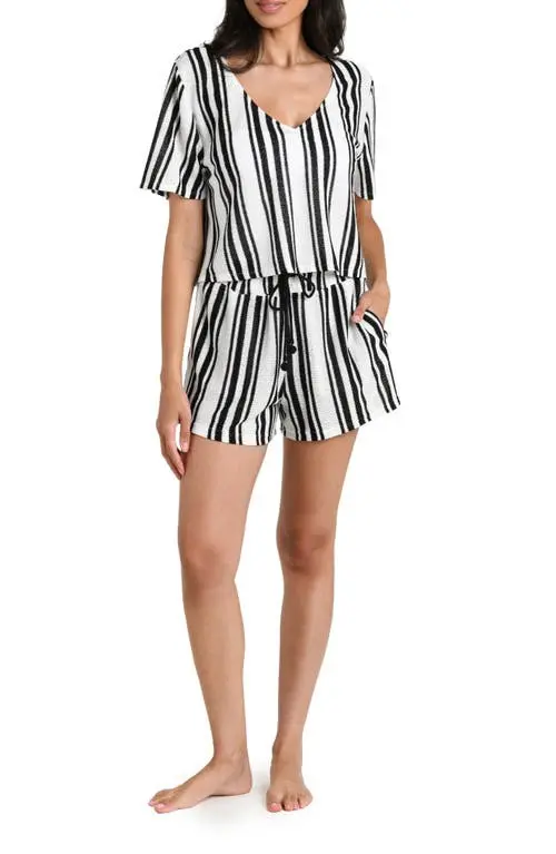 La Blanca Boardwalk Stripe Knit Cover-up Shirt - Black And Ivory
