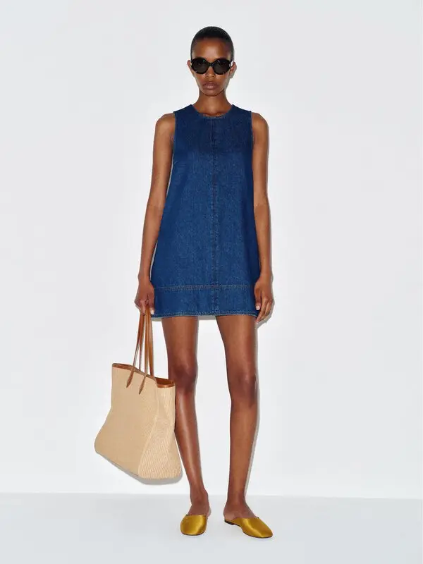 REFORMATION Bri Denim Mini Dress With Eyelet Cutouts - Blue