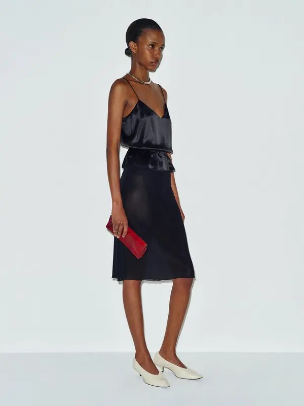 REFORMATION Fiorenzo Silk Top - Black