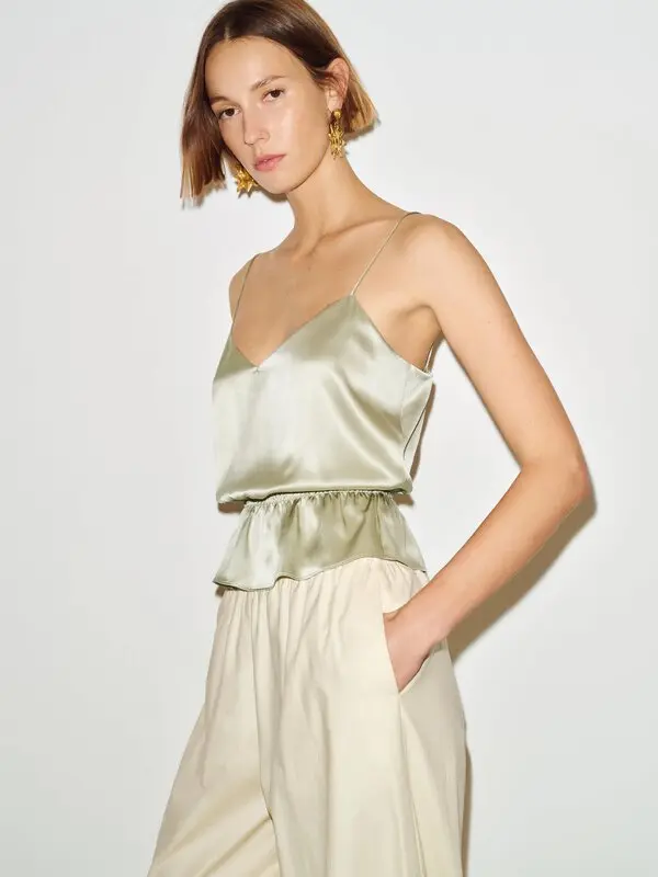 REFORMATION Fiorenzo Silk Top - Green