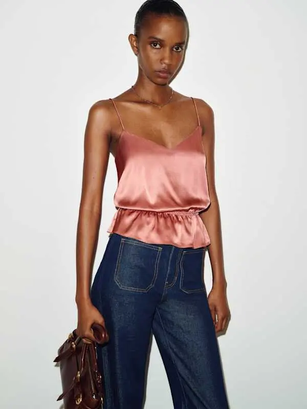 REFORMATION Fiorenzo Silk Top - Pink