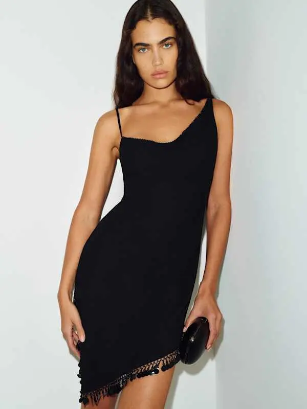 REFORMATION Mirta Asymmetrical Embellished Mini Dress