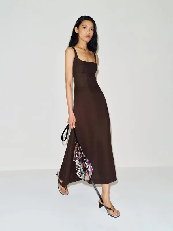 REFORMATION Petites Sabine Linen Maxi Dress - Brown