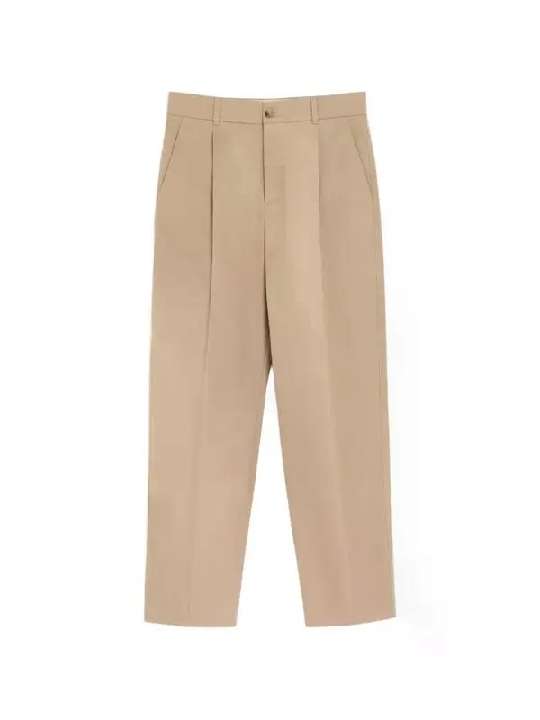 Valentino Garavani Trousers In Cotton Gabardine With Vlogo Embroidery - Neutrals