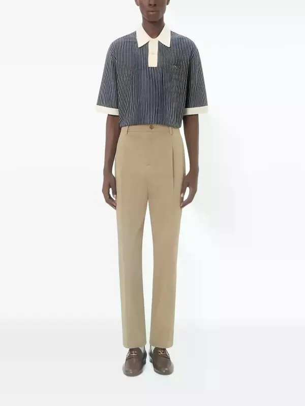 Valentino Garavani Trousers In Cotton Gabardine With Vlogo Embroidery - Neutrals