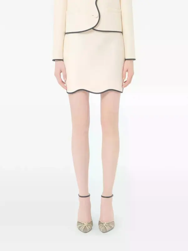 Valentino Garavani Mini Skirt In Crepe Couture With Scalloped Hem - Neutrals