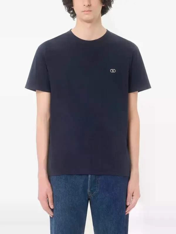 Valentino Garavani Cotton T-shirt With Vlogo Embroidery - Blue
