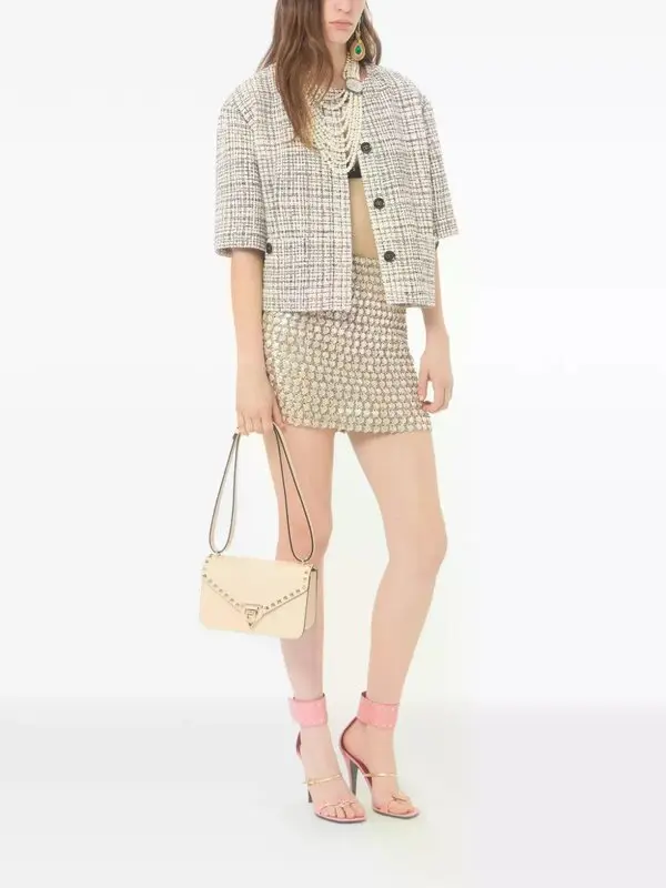 Valentino Garavani Rockstud Small Shoulder Bag In Grainy Calfskin - Neutrals