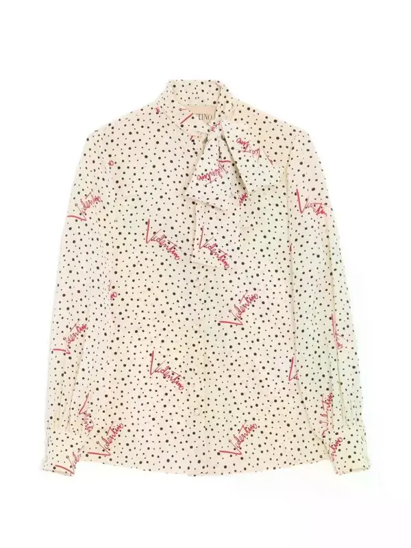 Valentino Garavani Plus De Pois Crepe De Chine Bubble Shirt - Neutrals